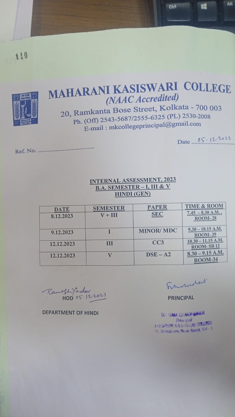 Internal Assessment - Maharani Kasiswari College