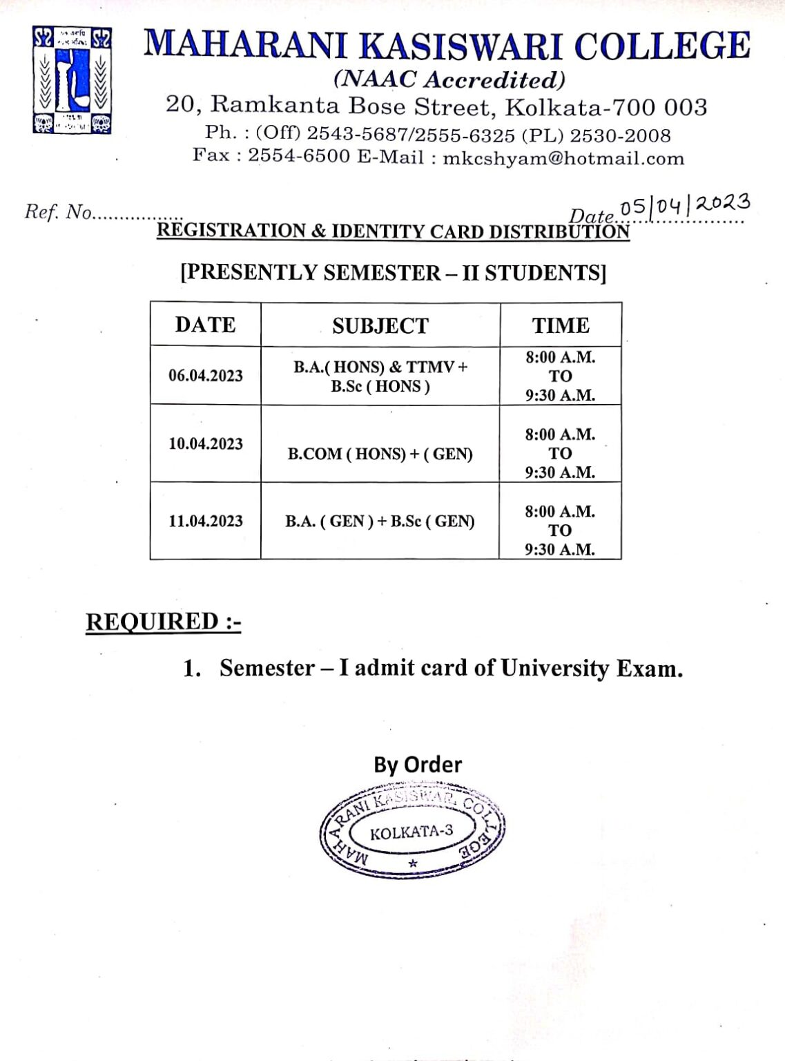 Registration card & ID card distribution - Maharani Kasiswari College