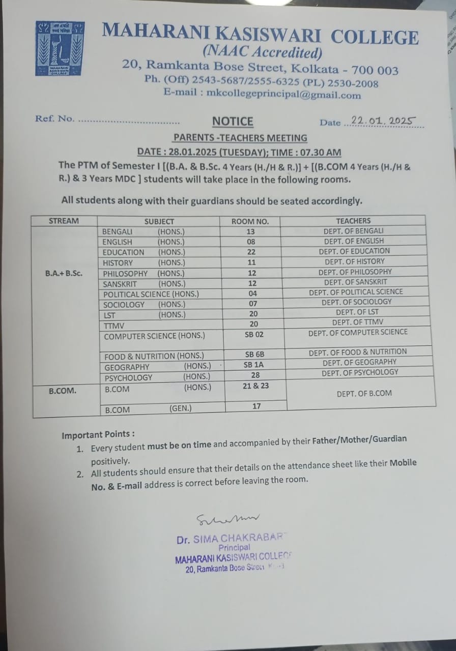 PTM of Sem1 - Maharani Kasiswari College