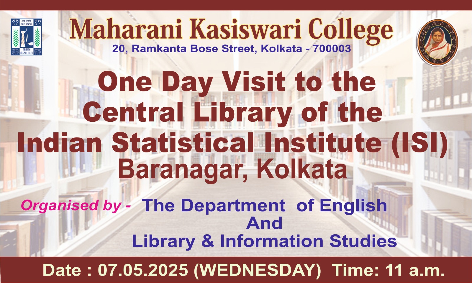 One Day Visit to Central Library of ISI - Maharani Kasiswari College